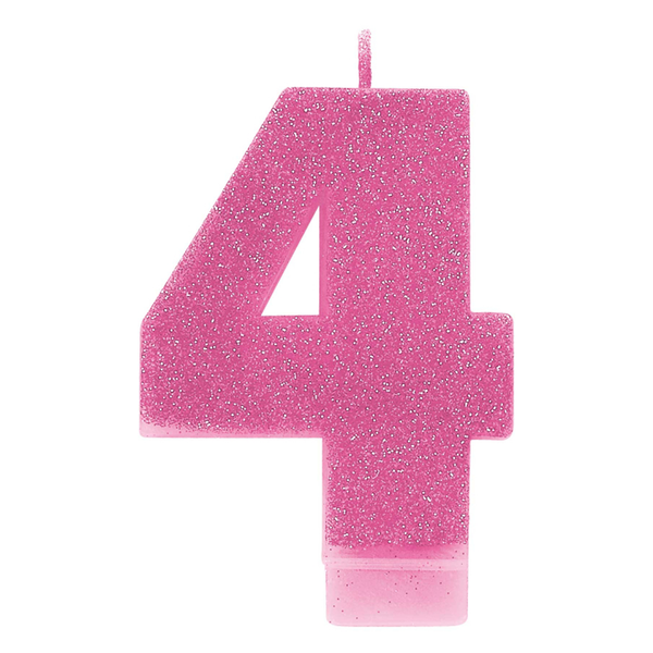 No. 4 Pink Glitter Numeral Pink Candle – The Fairy Shop